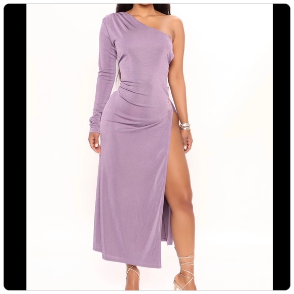 Fashion Nova | Dresses | Lavender One Shoulder Backless Chain Midi ...